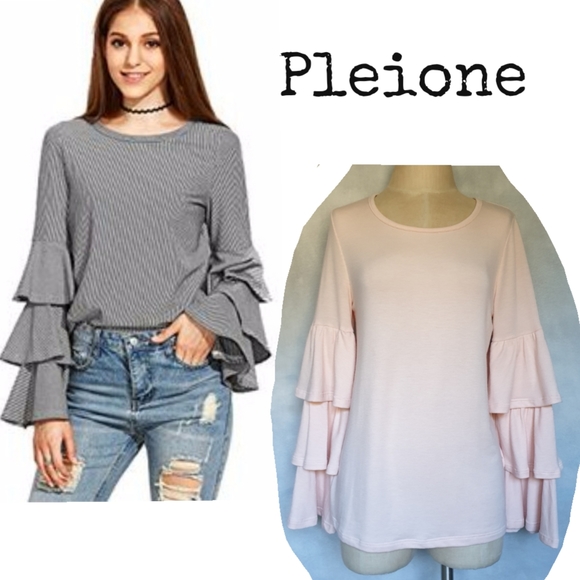 Pleione | Tops | Pleione Soft Peach Long 3 Tier Ruffled Bell Sleeve ...